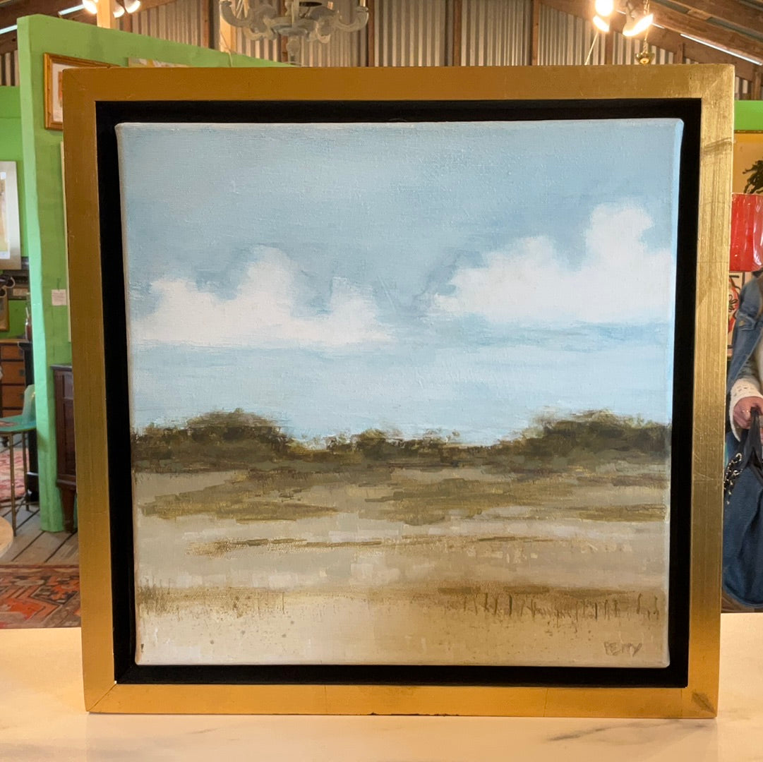 Kim Petty Original Landscape,in Gold frame, Square – Brooke Drake Design