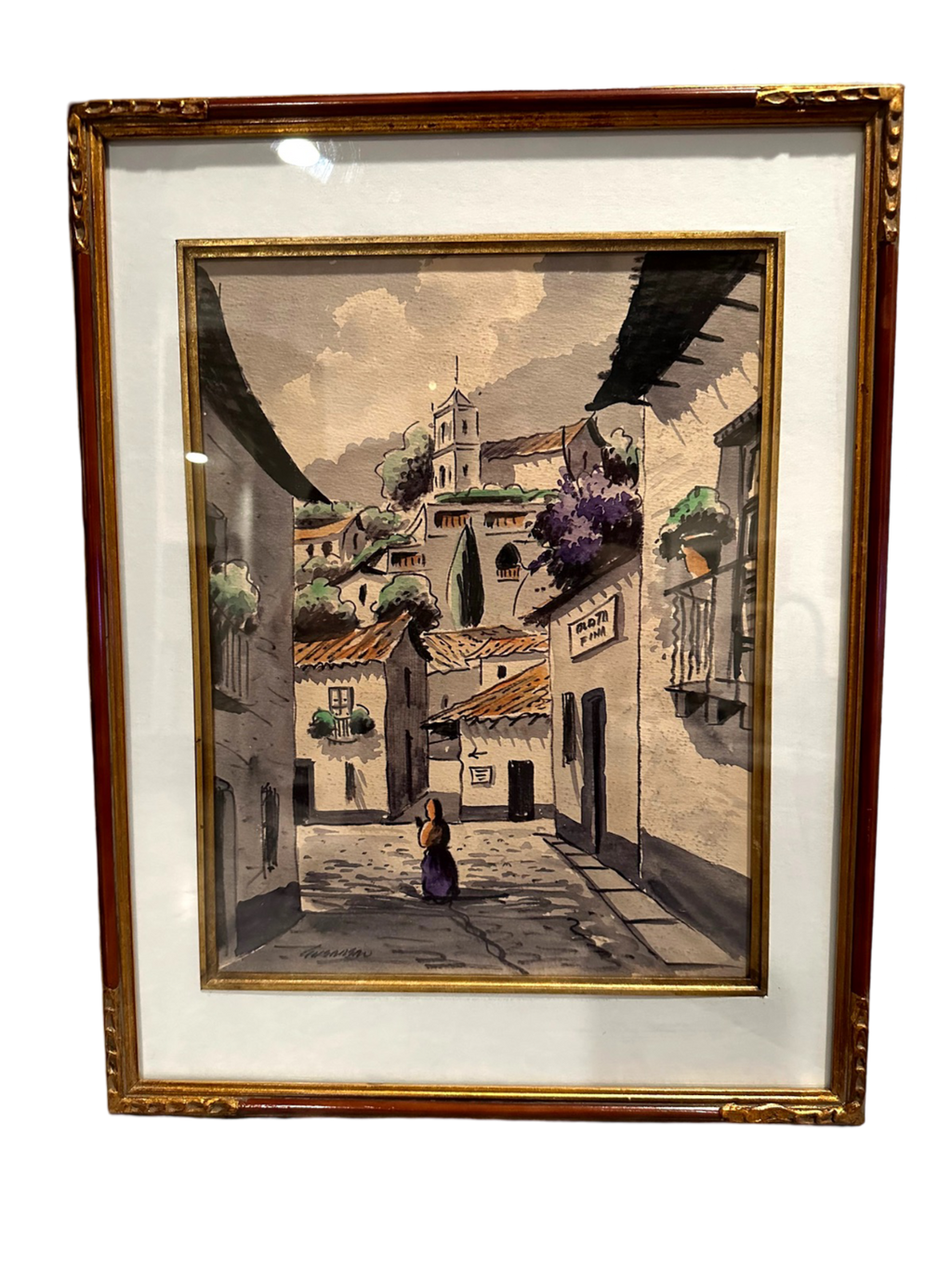 Vintage Village Scene watercolor by Max Vidal – Brooke Drake Design